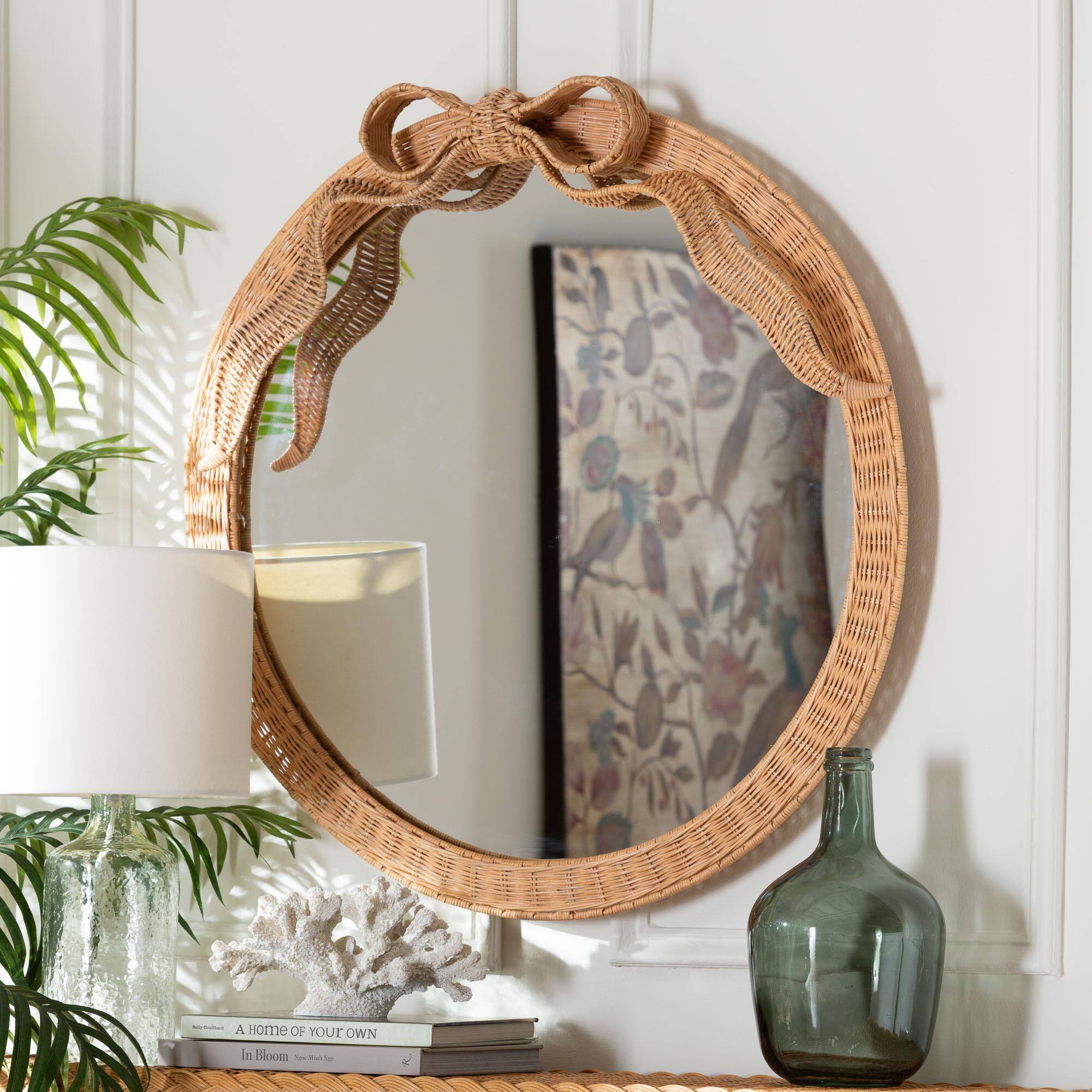 bali & pari Creusa Natural Rattan Round Wall Mirror Handwoven Wicker ...