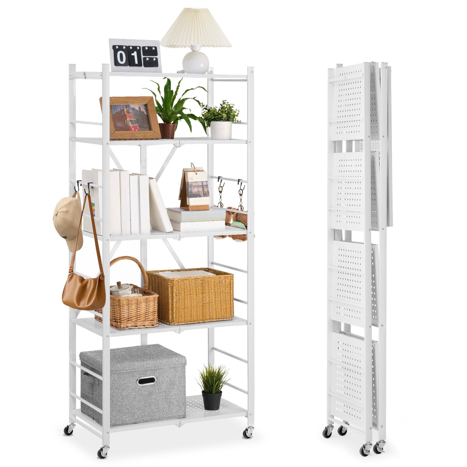 VEVOR 5 Tier Foldable Storage Shelf, 28Wx15Dx64H Inch Folding Metal ...