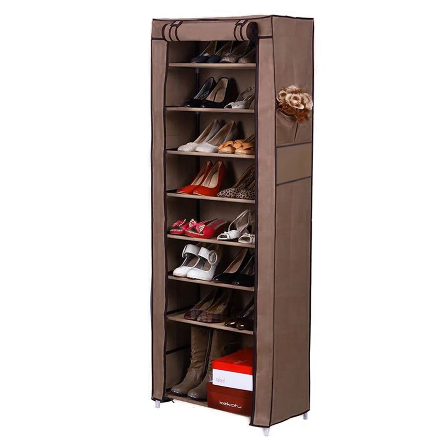 SKONYON 9 Tier Shoe Rack with Dustproof Cover, Freestanding Storage ...