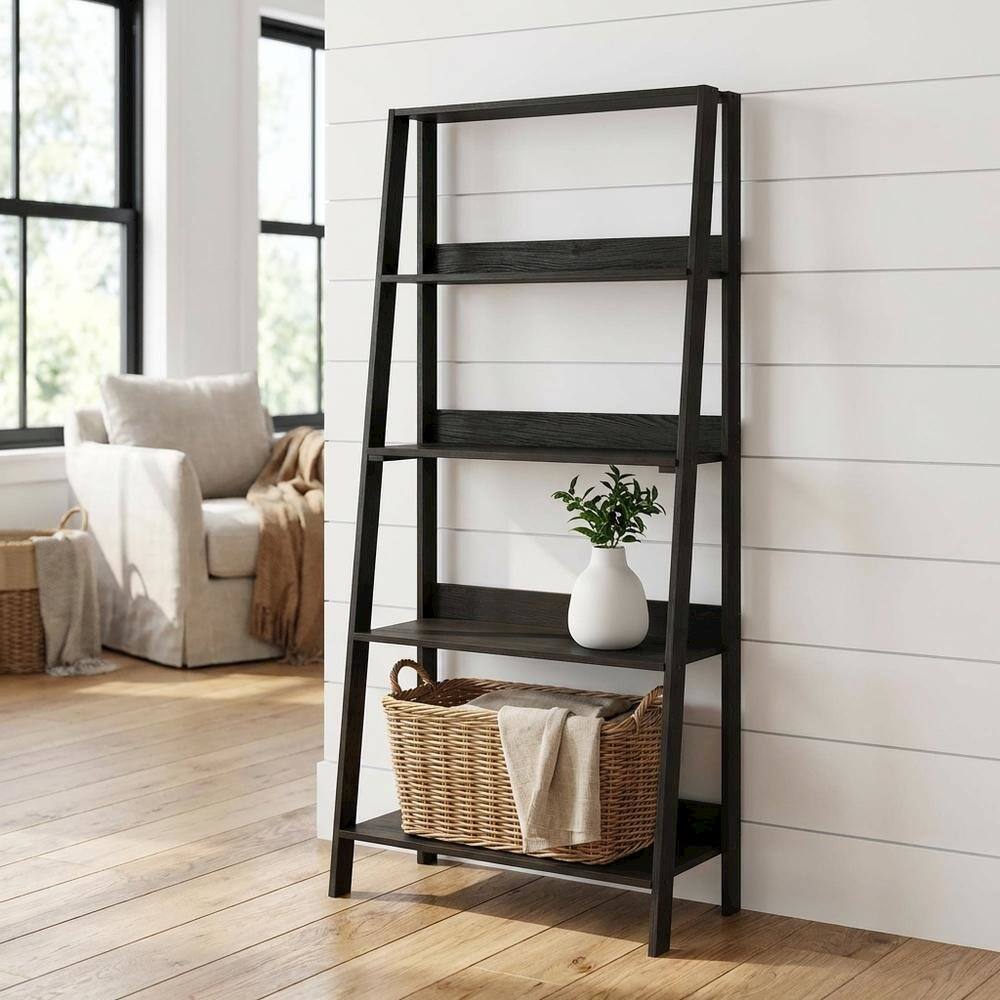FurniFact 5 Tier Ladder Bookcase with Display Shelves and Wood ...