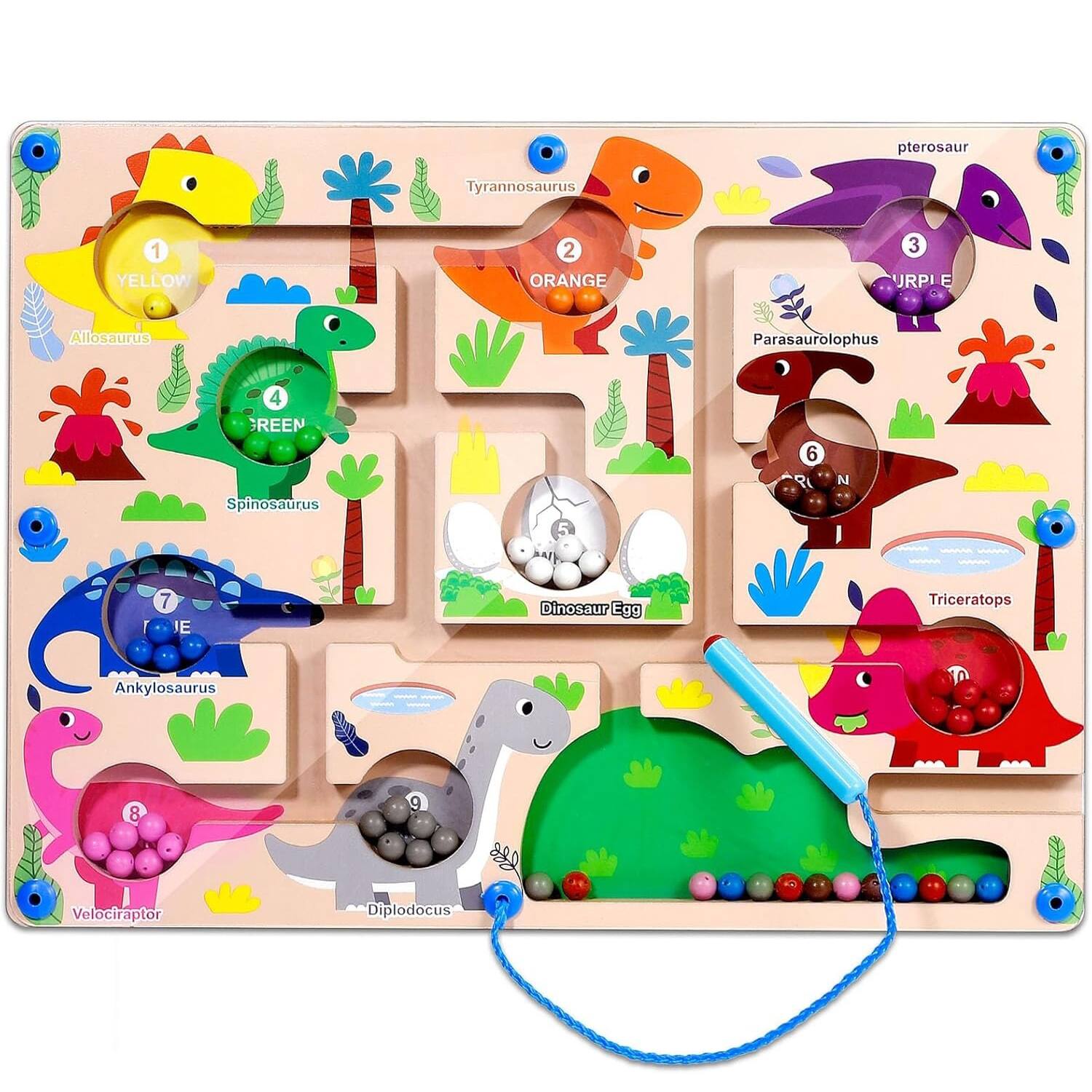 Auledio Magnetic Dinosaur Number Maze Montessori Toy for Kids, Wooden ...