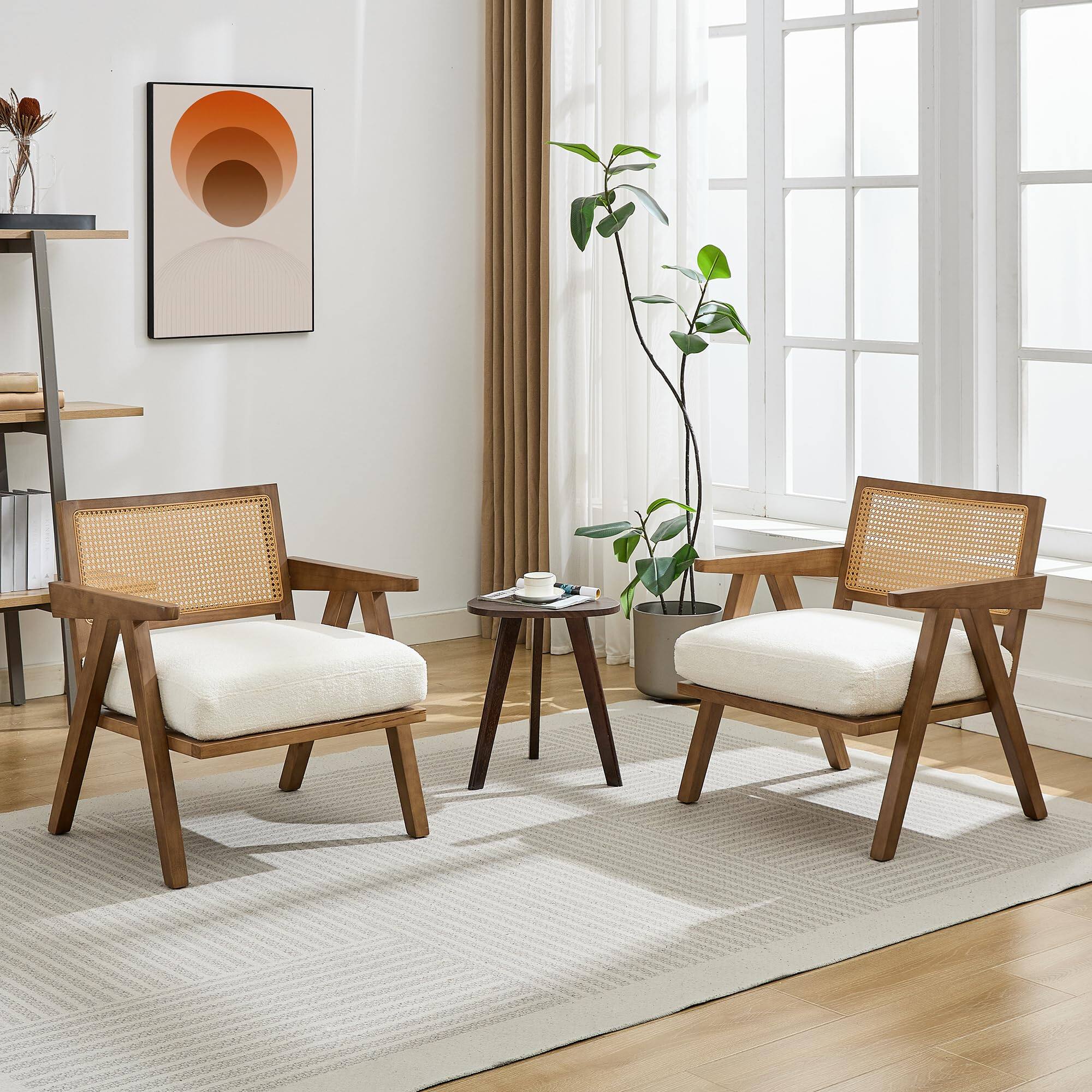 Babevy Mid Century Accent Chair Set of 2, Farmhouse Wood Armchair with ...