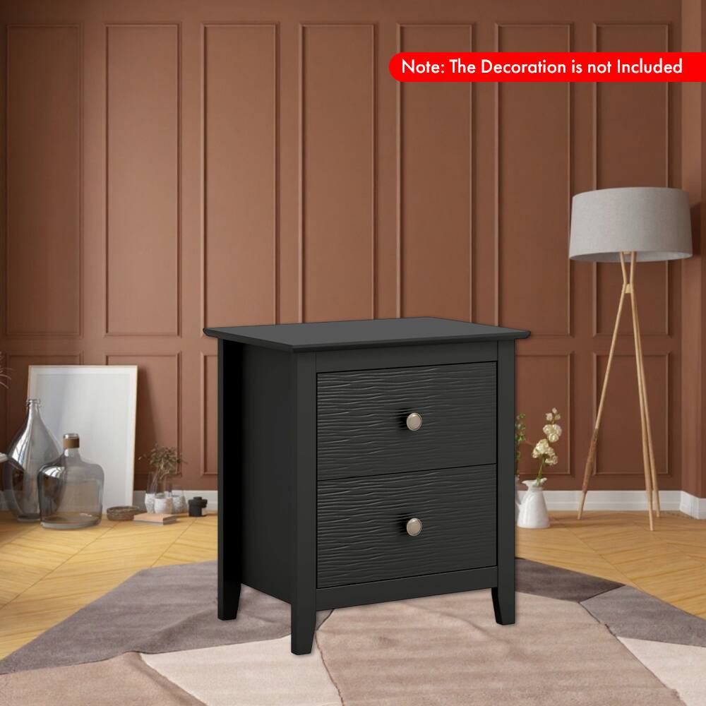 Hivvago Sleek Modern Bedside Stand with Dual Drawer Storage Black CO ...
