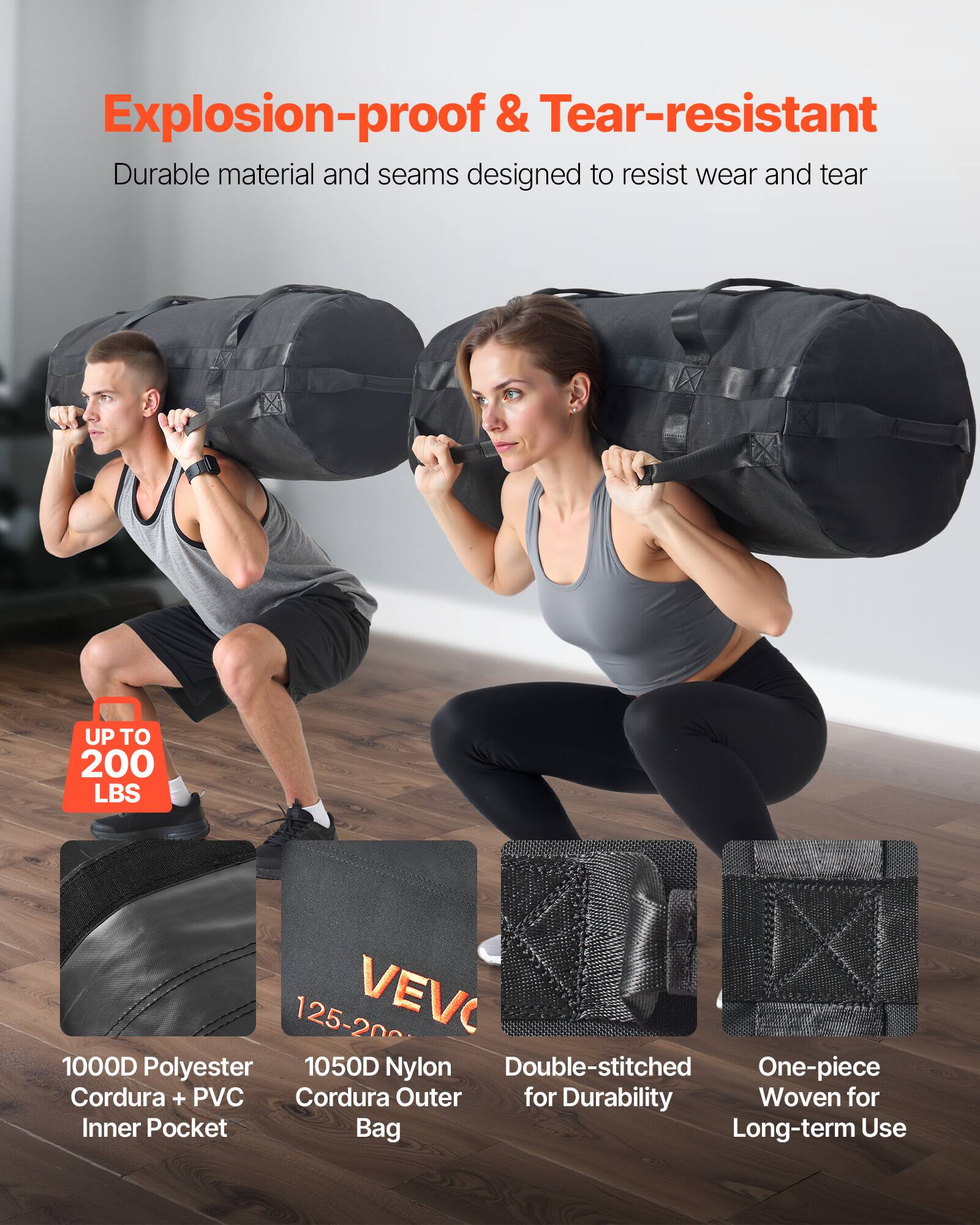 VEVOR Workout Sandbag, Heavy Duty Workout Power Bags with Handles, 125 ...