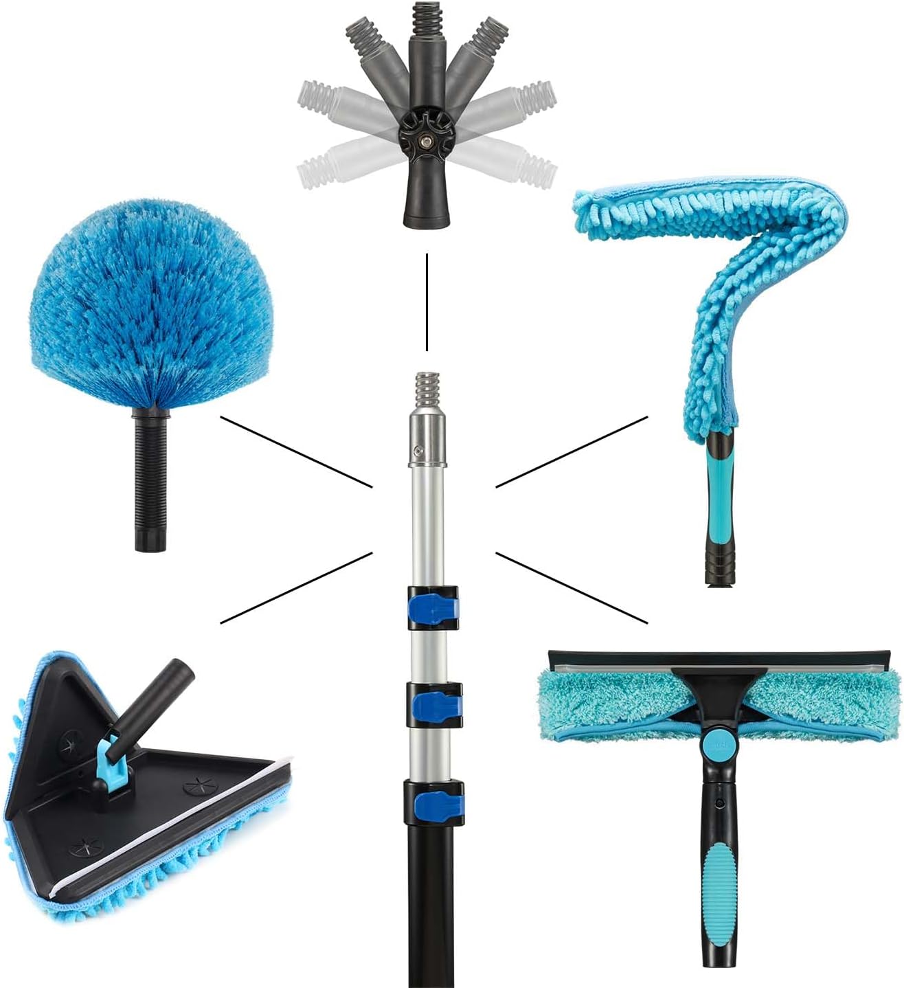 blue 20 Feet High Ceilings Baseboard Wall Cleaner Mop with 12 Ft ...