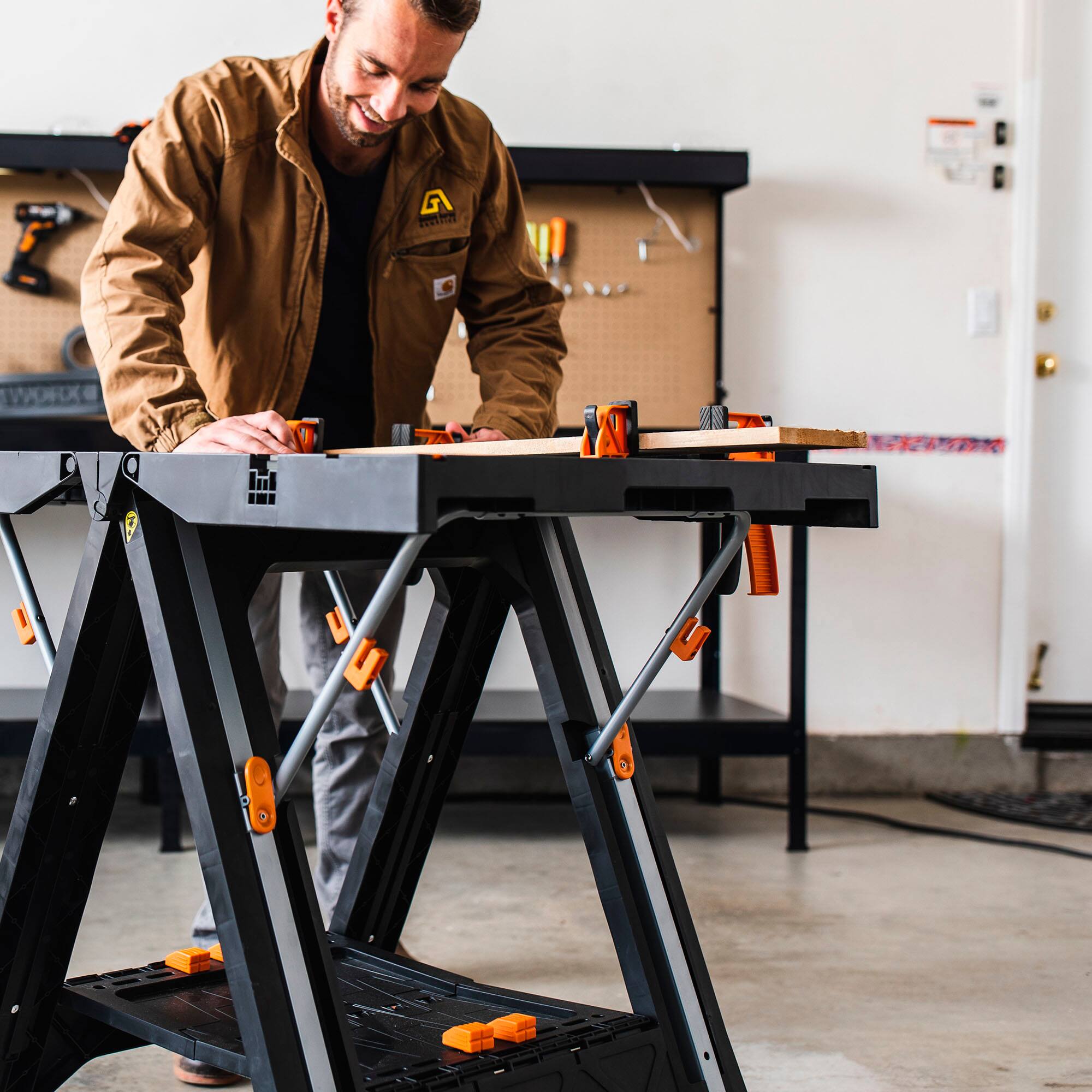 WORX Pegasus 2 in 1 Folding Work Table & Sawhorse, Easy Setup Portable ...
