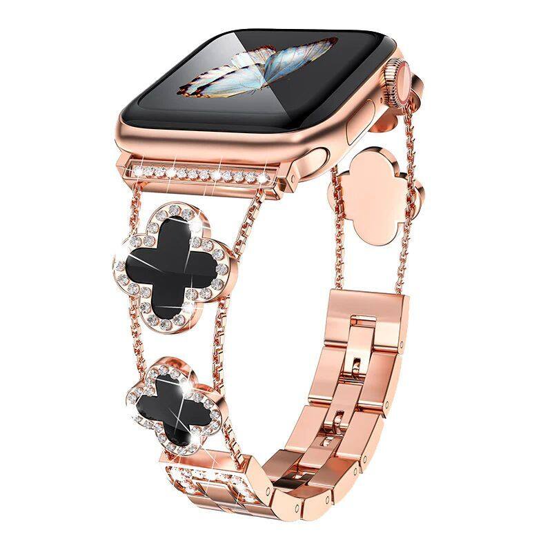 Worryfree Gadgets Metal Bling Band for Apple Watch Flower Design 42/44 ...