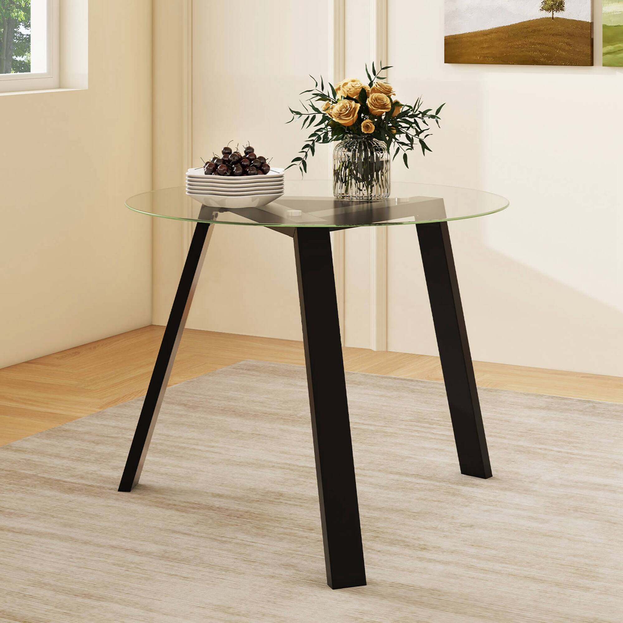 Costway 36" Round Glass Dining Table for 4 with Tempered Glass Tabletop ...