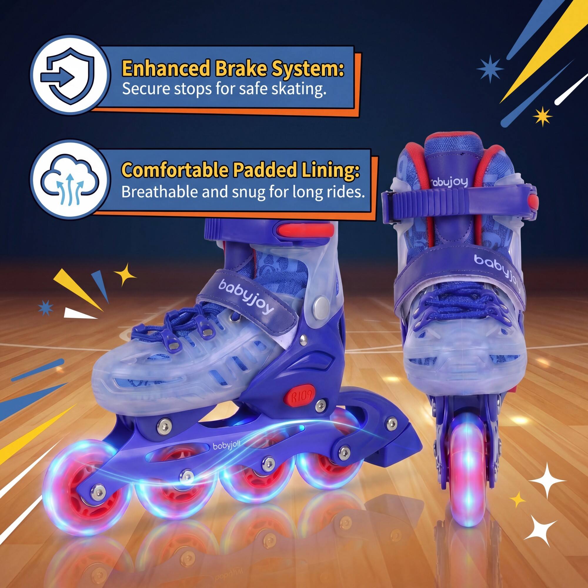 Costway Kids Inline Skates for Boys Girls Ages 7 9, Adjustable 4 Sizes ...