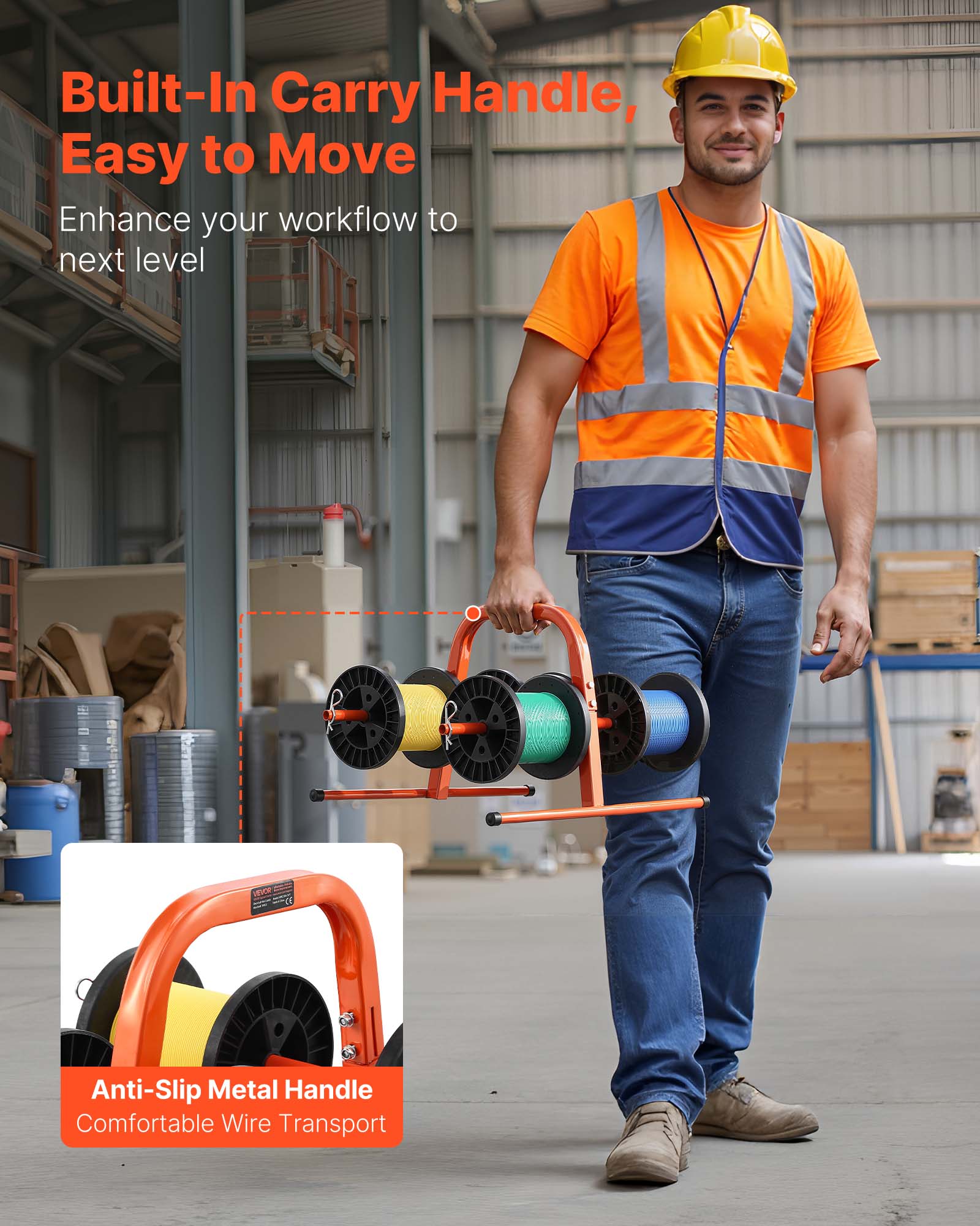 VEVOR Wire Spool Rack, 100 lbs Capacity, Smart Hand Caddy, Heavy Duty ...