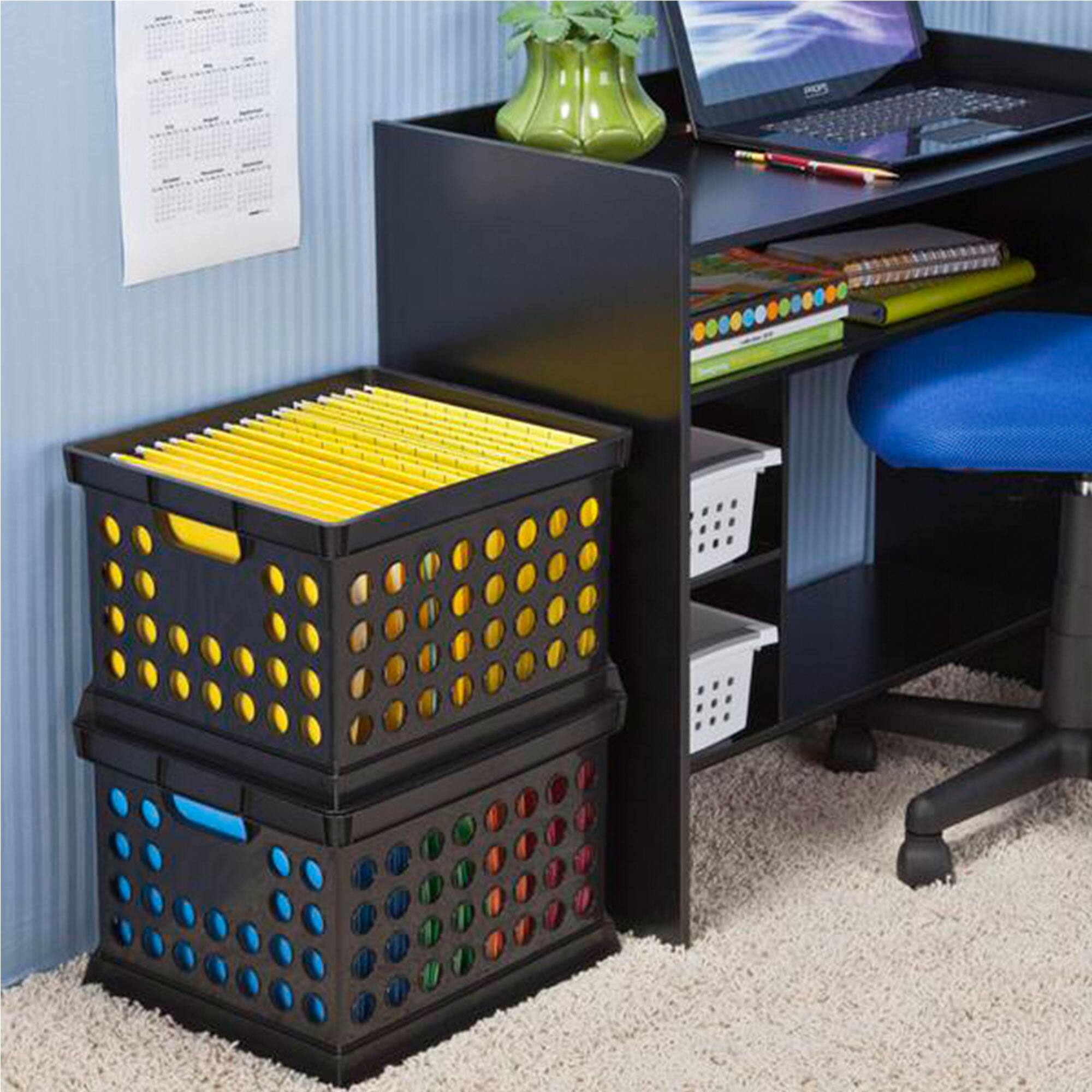 Sterilite Stackable Plastic Storage Open Crate Bin Organizer Box, 12 ...