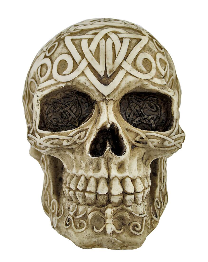 Zeckos Celtic Owl Knotwork Human Skull Statue Pagan Off white SL-18 ...