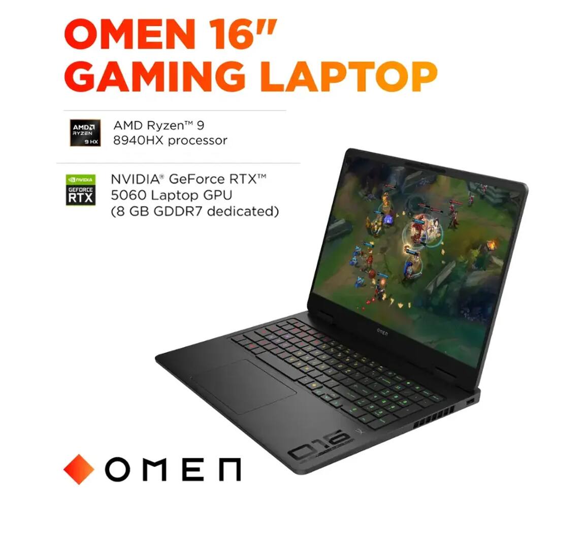 HP OMEN BP1Q1UA#ABA Gaming Laptop, Ryzen 9 8940HX, 64GB, 2TB SSD, 16.0 (1920x1200), RTX 5060 ...