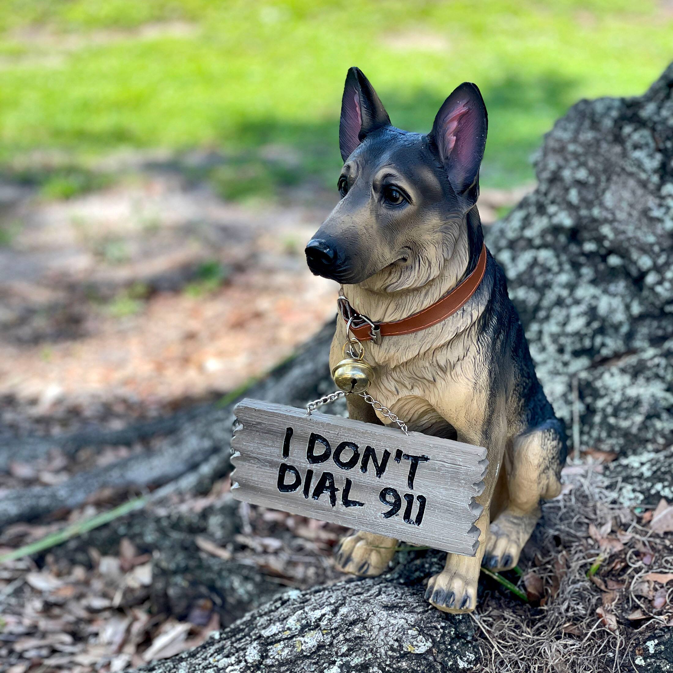 Zeckos I Don't Dial 911 German Shepherd Guard Dog Warning Statue Brown ...