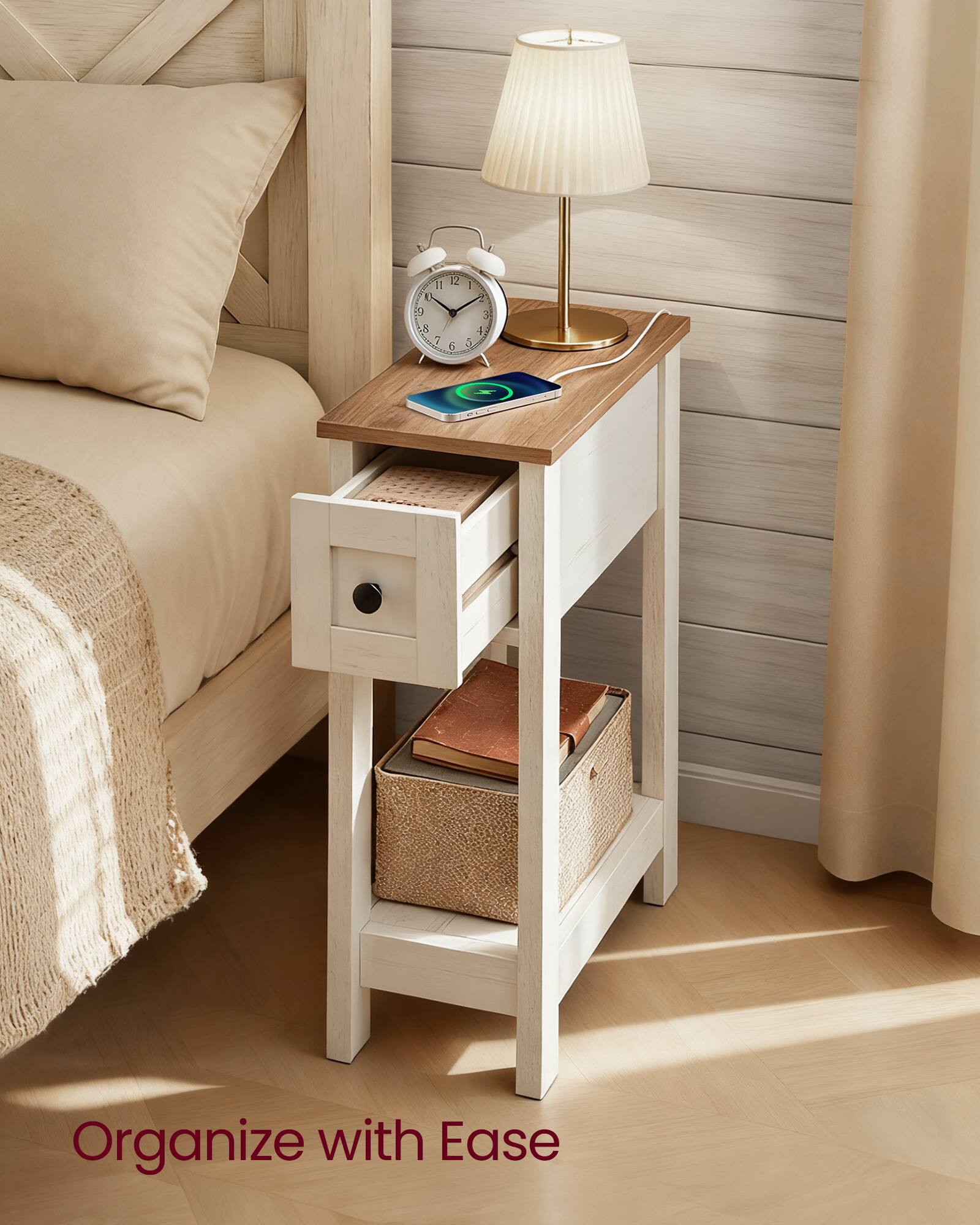 Songmics Home Farmhouse End Table with Storage Drawer, Narrow Side ...