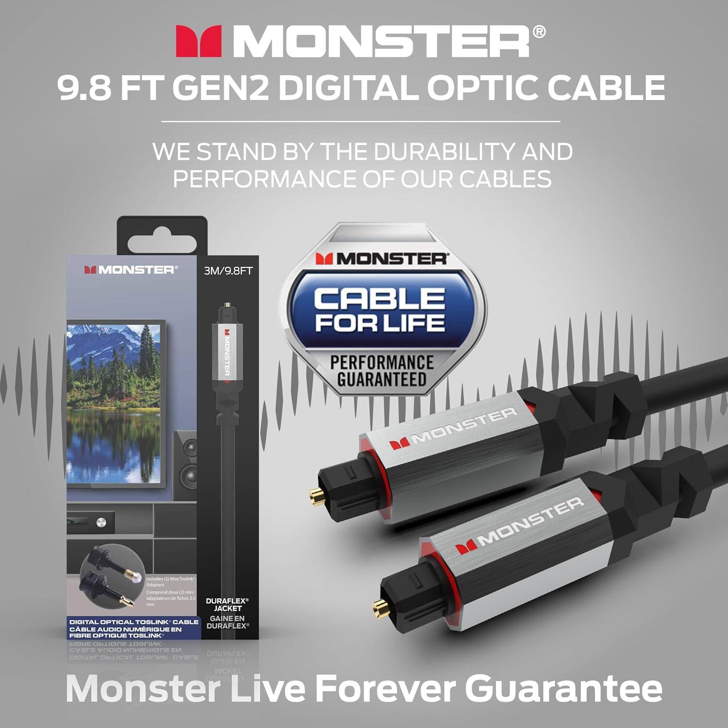 Monster Gen2 Essentials Digital Optical Toslink Cable, Sound Bar ...