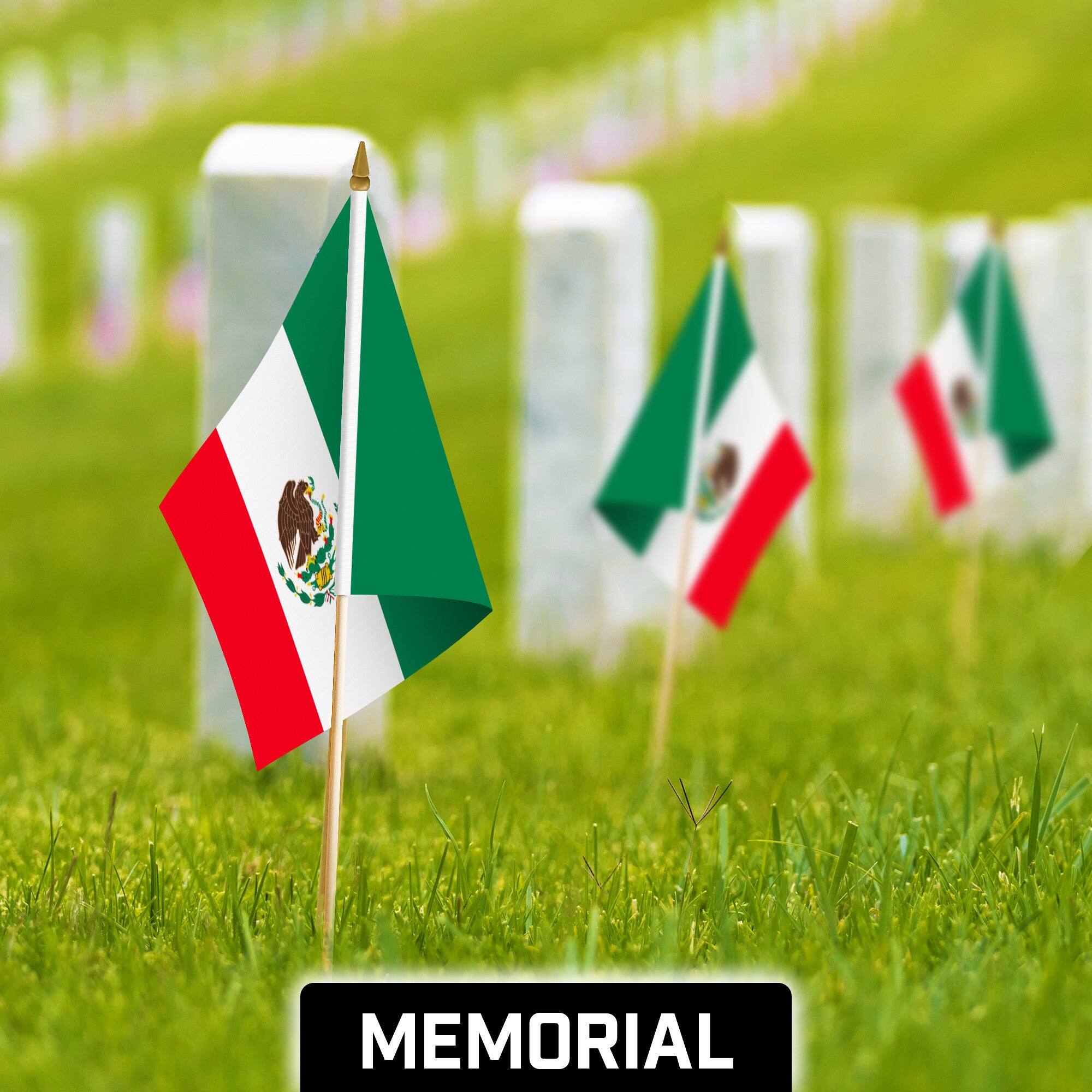 G128 50 Pack Handheld Mexico Flags 12" x 18" 150D Polyester with Wooden ...