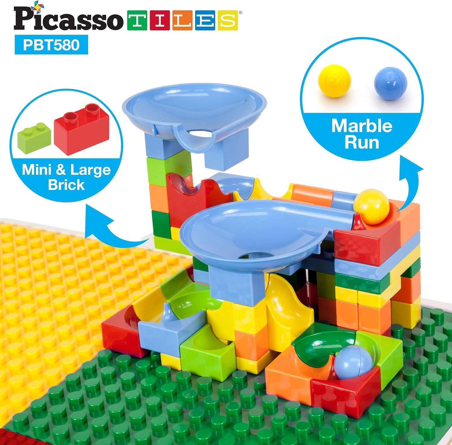 PicassoTiles PICASSO TILES Bricks Building Blocks with Marble Run ...