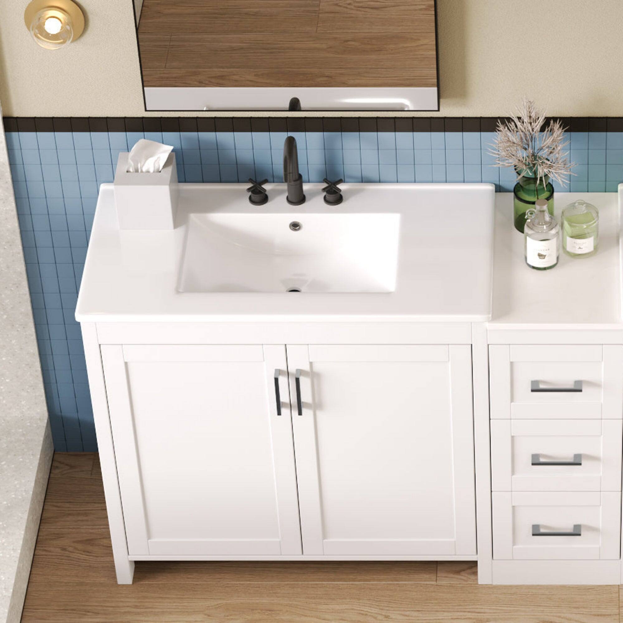 Boyel Living 84 Inch Double Sink Bathroom Vanity with Ceramic Sinks ...