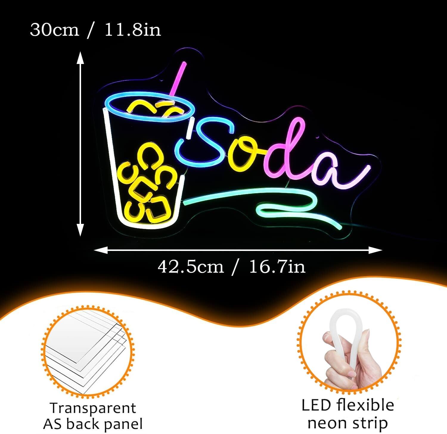 Auledio Soda Neon Sign LED Neon Light Dimmable Cocktails Neon Sign for ...