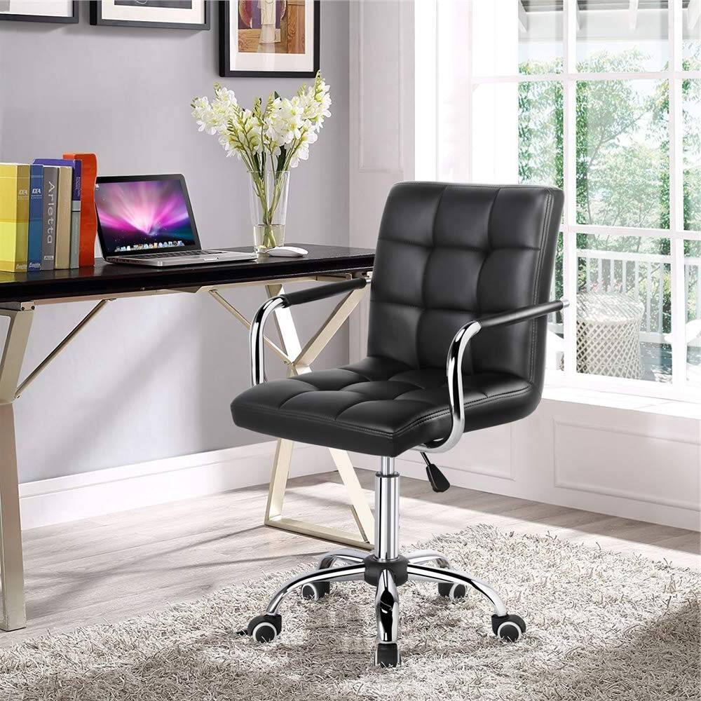 Hivvago Modern Mid Back Faux Leather Office Chair with Removable Arms ...