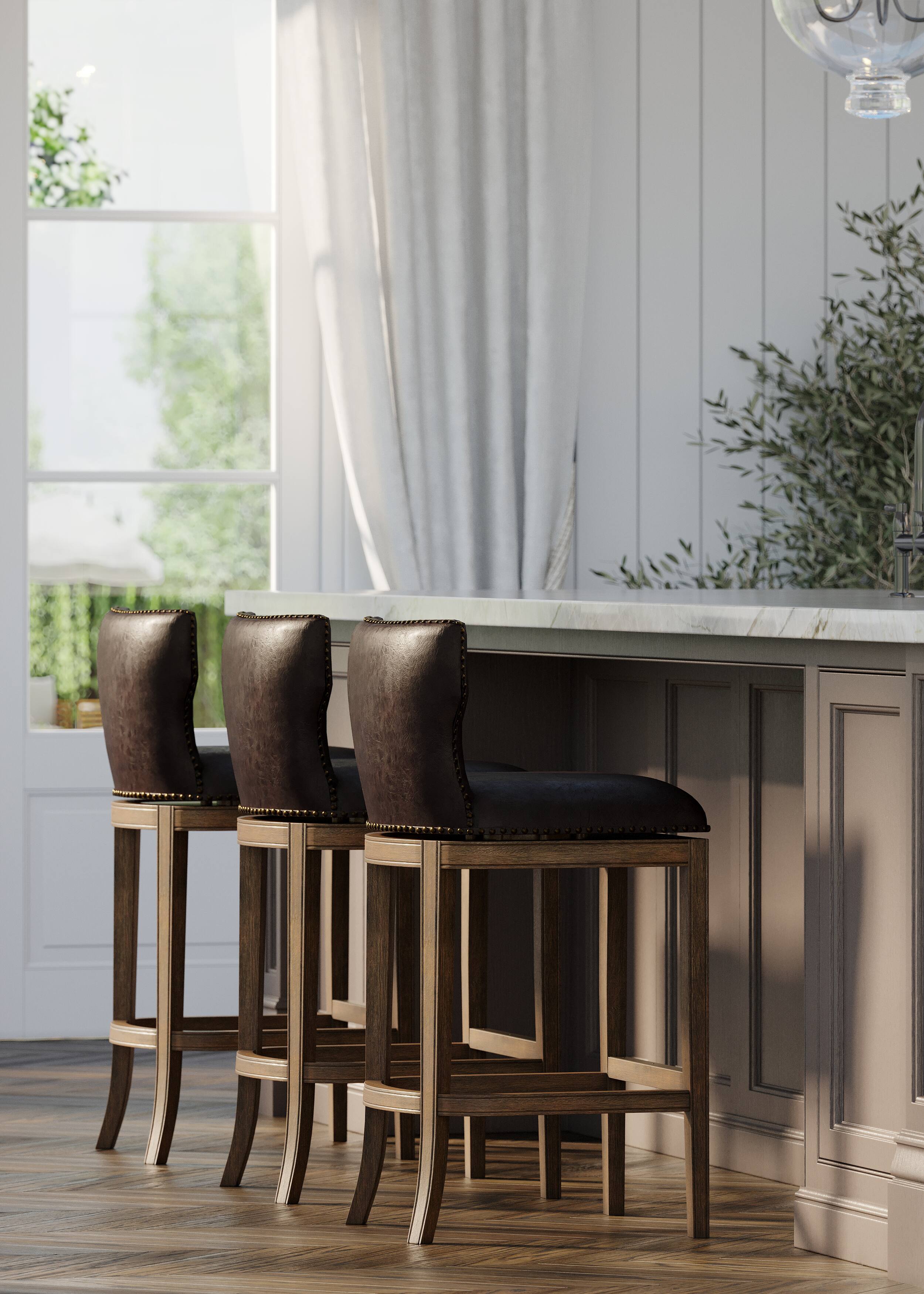 Maven Lane 31" Hugo Bar Stool Finish with Vegan Leather Walnut ML109524 ...