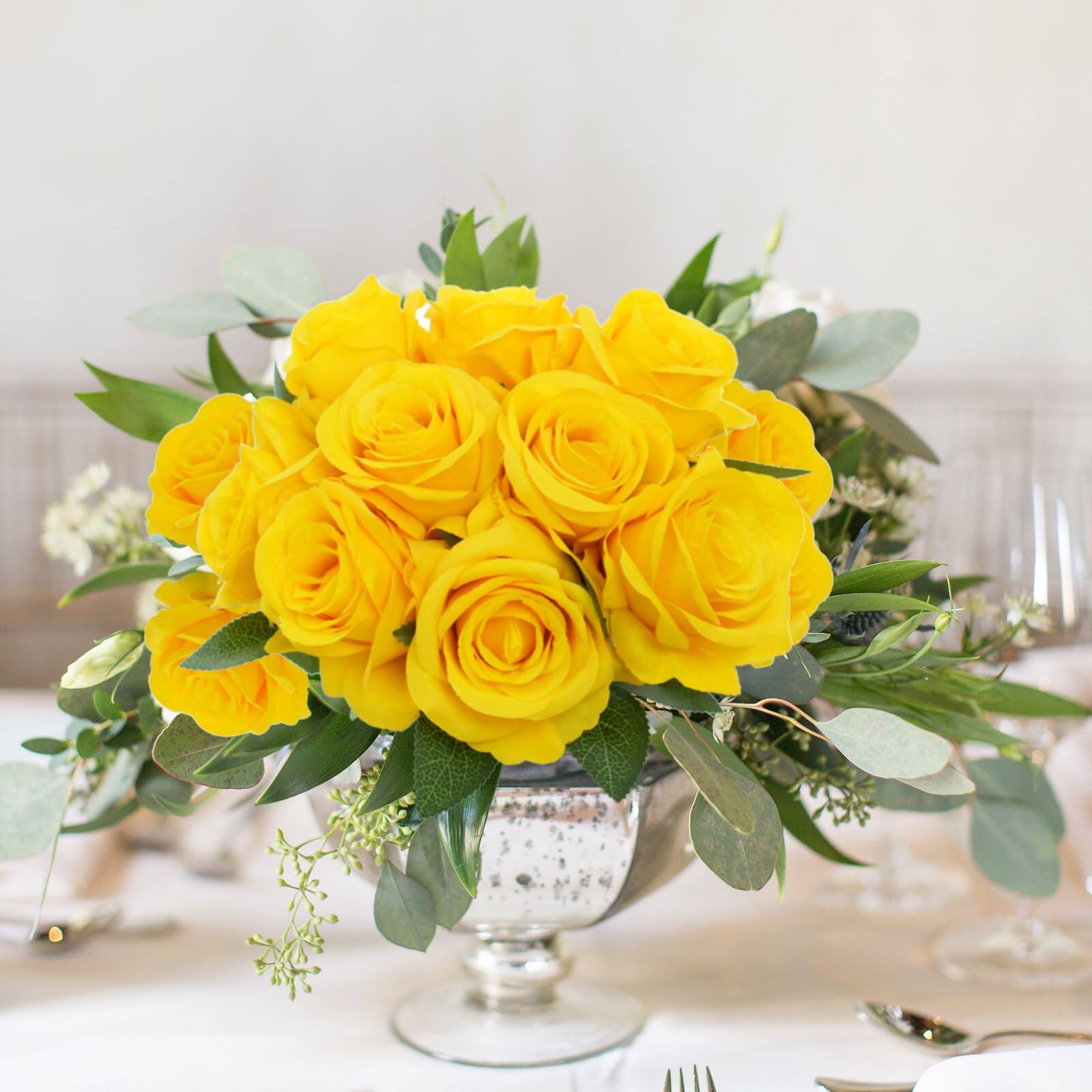 Stylel Star 12 Pack Yellow Artificial Flowers With Stems Silk Roses ...