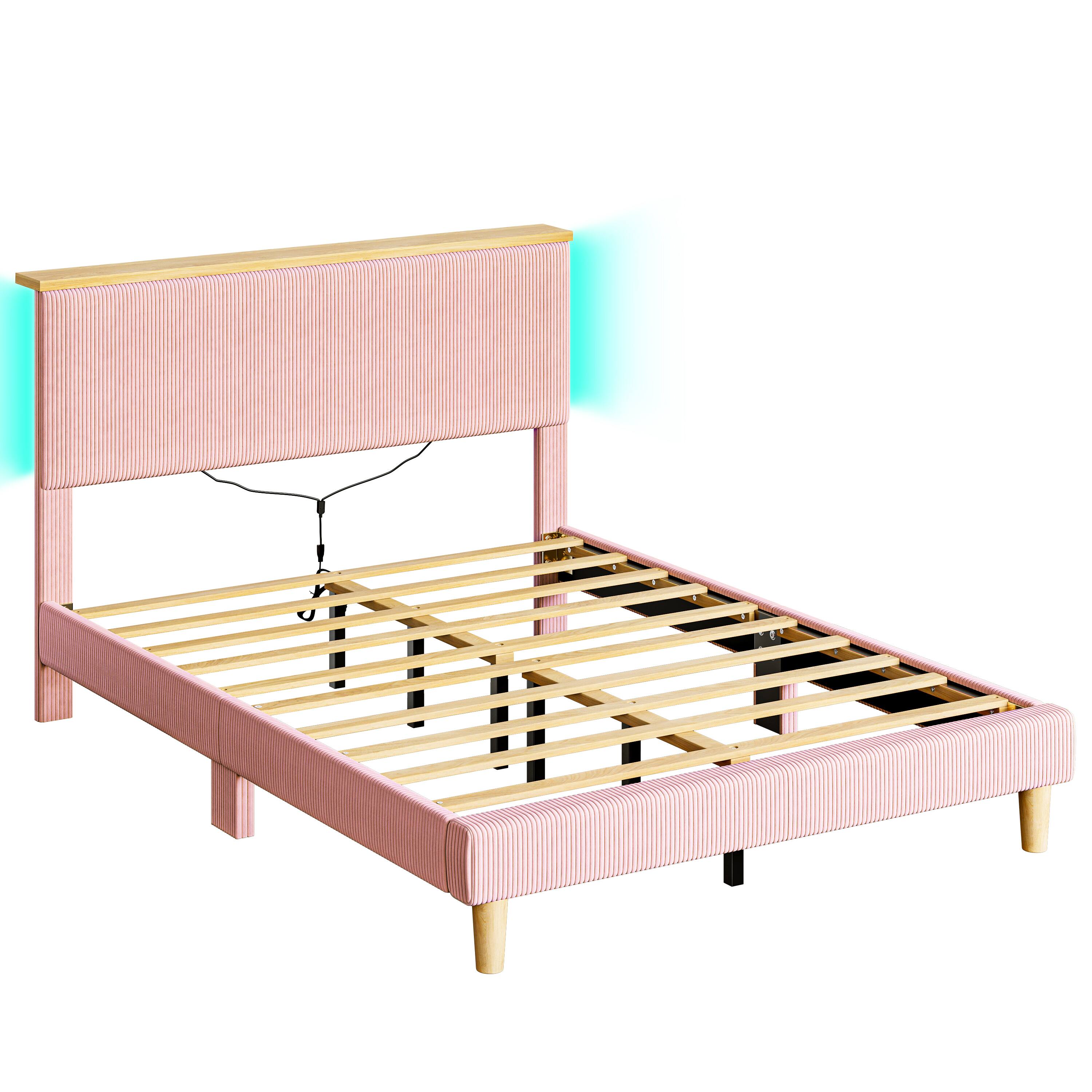 Bestier Bed Frame Upholstered Platform Gaming Bed with LED Light ...
