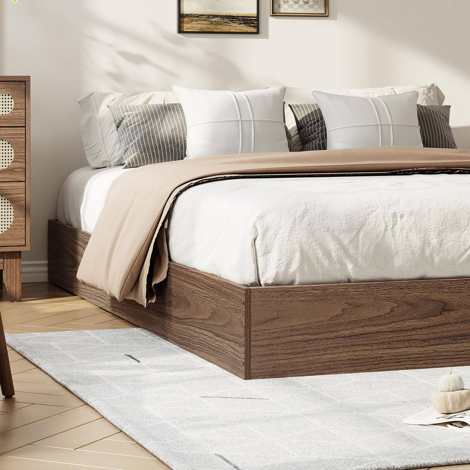 Jojoka California King Size Platform Bed Frame Without Headboard, Wood ...