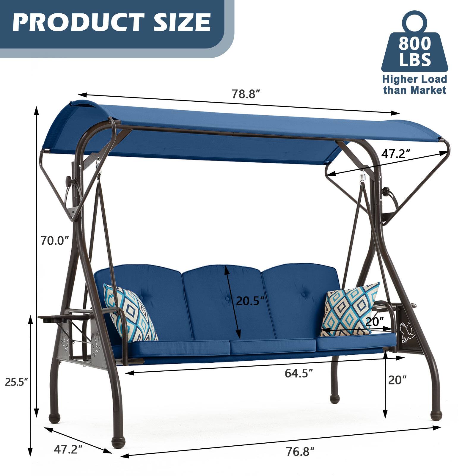 COWLOWN 800LB 3 Seat Patio Swing with Canopy Stand Cup Holders ...