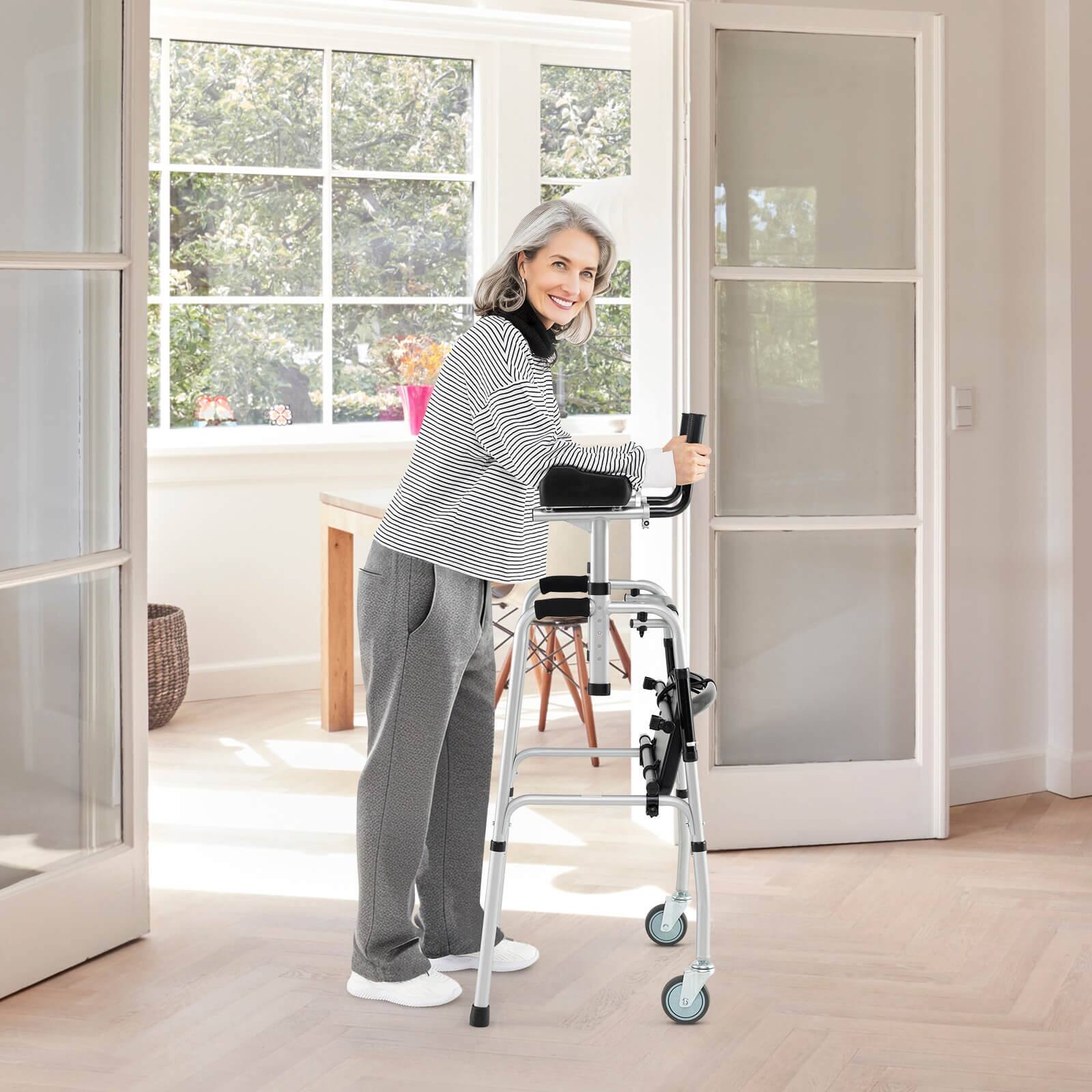 Costway Versatile Rolling Walker All Terrain Stand Assist Walker with 2 ...