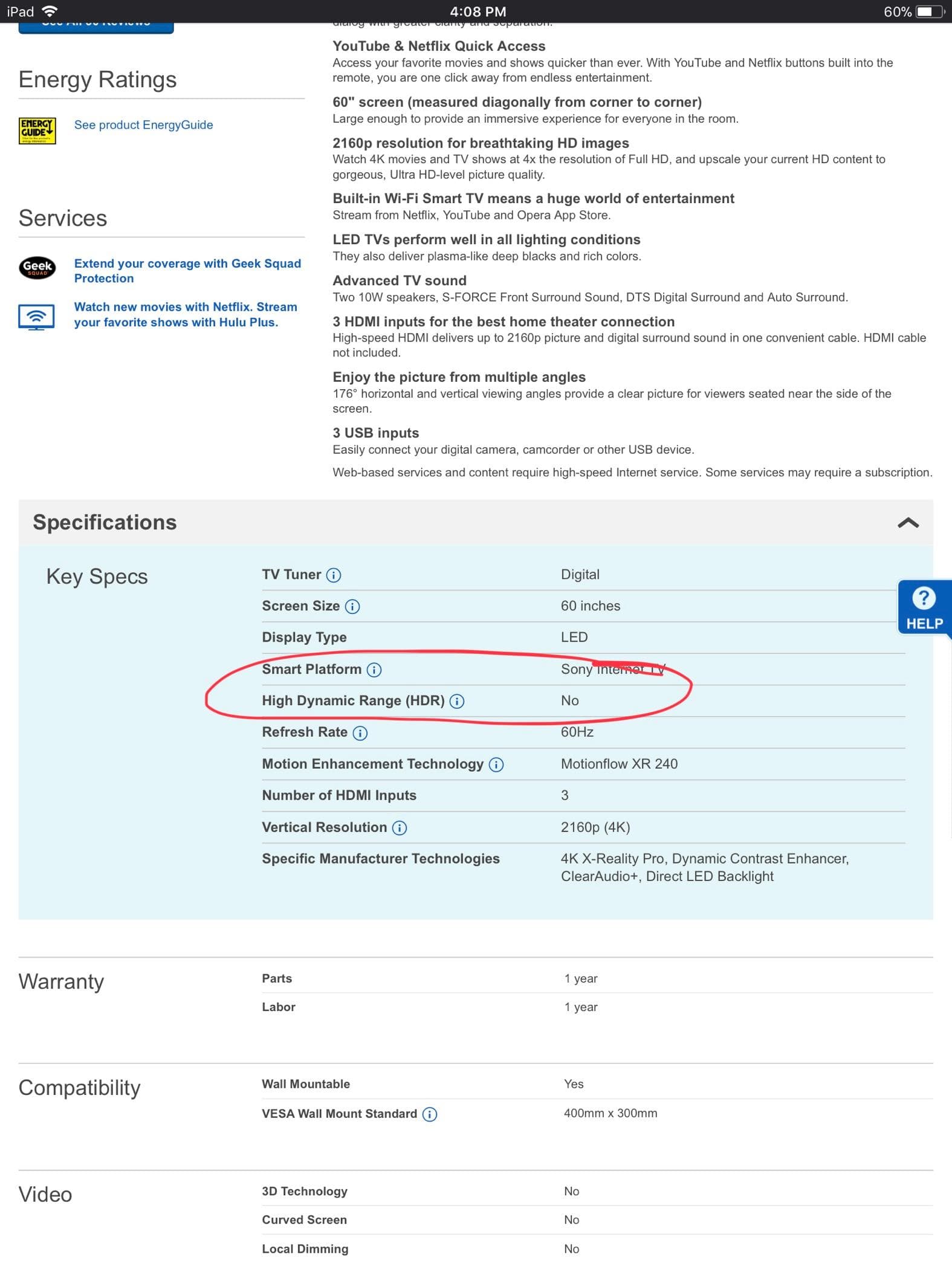 Best Buy: Sony 60" Class LED X690E Series 2160p Smart 4K UHD TV with ...