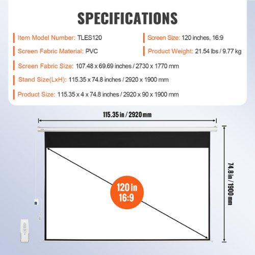 projector screen size dimensions