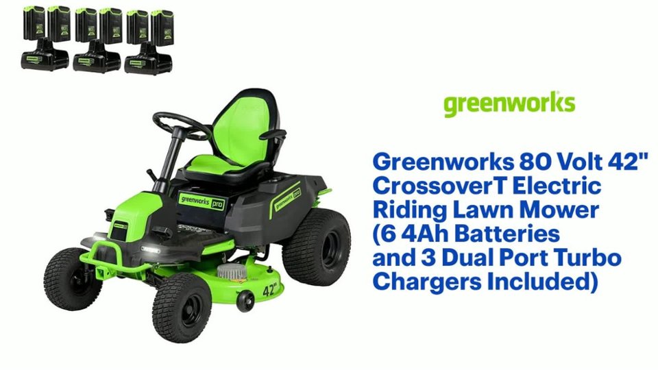 Customer Reviews: Greenworks 80 Volt 42" CrossoverT Electric Riding Lawn Mower (6 4Ah Batteries ...